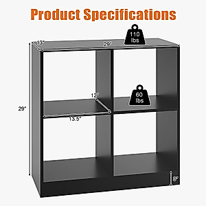 IFANNY Cube Bookcase, White Book Shelf with 4 Cubes, 2-Tier Small Display Shelf, Low Bookshelf Under Window, Cubical Storage Shelves for Bedroom, Living Room, Home Office