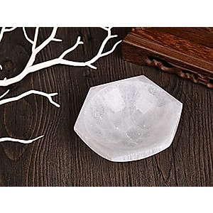 AMOYSTONE Natural Selenite Plate Selenite Bowl for Crystals Hexagon Selenite Dish 4" for Chakra Healing Crystals Collection Gift