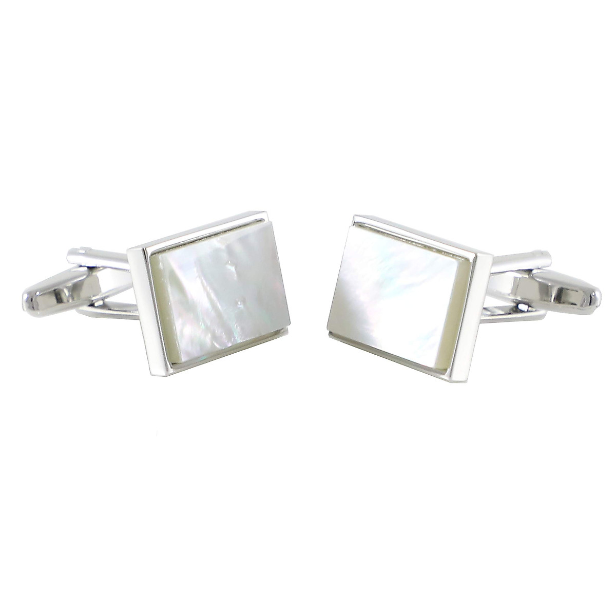 MENDEPOT Mother Of Pearl Cufflinks With Box Men Classic White Stone Cuff Links Wedding Groom Gift (Rectangle)