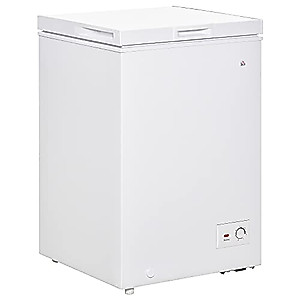 HOMCOM Compact Chest Freezer 3.5 Cubic Feet with Removable Basket, Mini Deep Freezer with Single Door 7 Temperature Setting, Drain Hole for Apartment, Kitchen, or Home Office, White