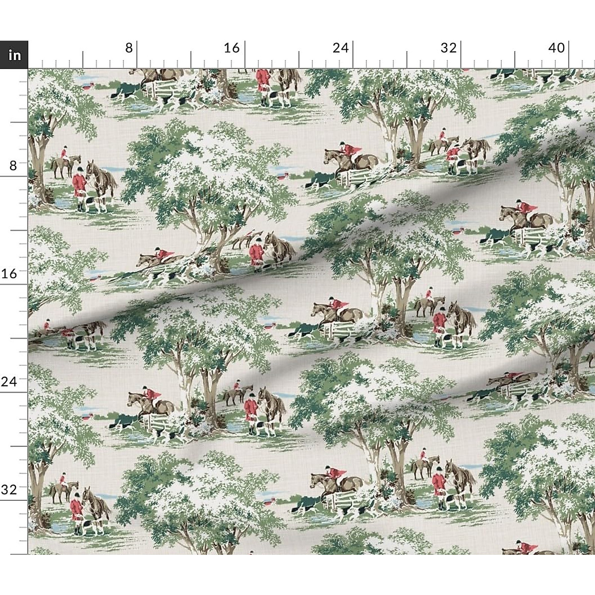 Spoonflower Fabric - Equestrian Toile Fox Hunting English Traditional Hunt Pony Horse Printed on Petal Signature Cotton Fabric by The Yard - Sewing Quilting Apparel Crafts Decor