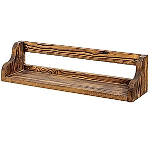 MyGift Wall Mounted 15 Inch Rustic Solid Burnt Wood Floating Display Shelf for Living Room, Bedroom, Bathroom Storage, Shelving Ledge for Picture Frames, Figurines and Collectibles