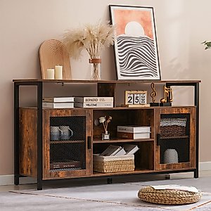 usikey Industrial TV Stand for 60 Inch TV, Entertainment Center, TV Cabinet with Storage Shelves, Media TV Console, Home Living Room Storage Cabinet for TV, Rustic Brown