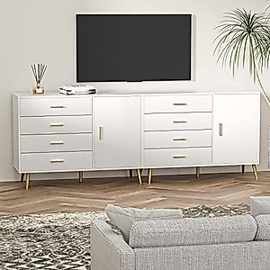 RESOM Storage Cabinet with Drawers & Door, Sideboard Cabinet with Adjustable Shelf, Printer Stand for Home Office, Free Standing Accent Cabinet for Living Room, Bedroom and Hallway (White)