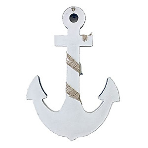 Rainbow Handcrafts Nautical Rustic Wooden Anchor with Rope Crosses Wall Art Decor,Boat Wheel,Hanging Wood Crossbar Anchor Decorative Home Bathroom Office Beach Theme Decoration 18''H （White）