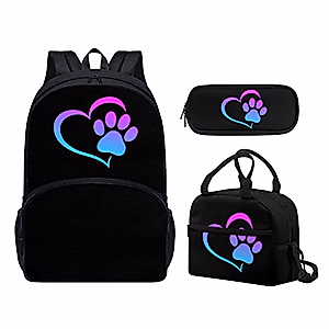 Upetstory Dog Paw Print School Backpack for Girls 10-12 Boys 8-12 School Bag Set with Lunch Bag Pencil Case Kids Bookbag Elementary Middle School Schoolbag Travel Daypack Purse