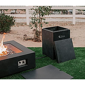 Kante 23.6" H Square Charcoal Eco-Friendly Concrete/Metal Outdoor Patio Backyard UV and Weather Resistant Modern Propane Tank Cover Storage Box for Gas Fire Pit, Hideaway Side Table,RMFP-T01-60121