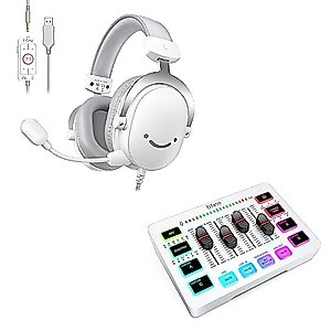 FIFINE USB PC Headset and Audio Mixer,Streaming Over-Ear Wired Headphones with 3.5mm Audio Jack,Detachable Microphone,Gaming Mixer with Slider Fader,XLR Microphone Interface,for Podcast(H9W+SC3W)