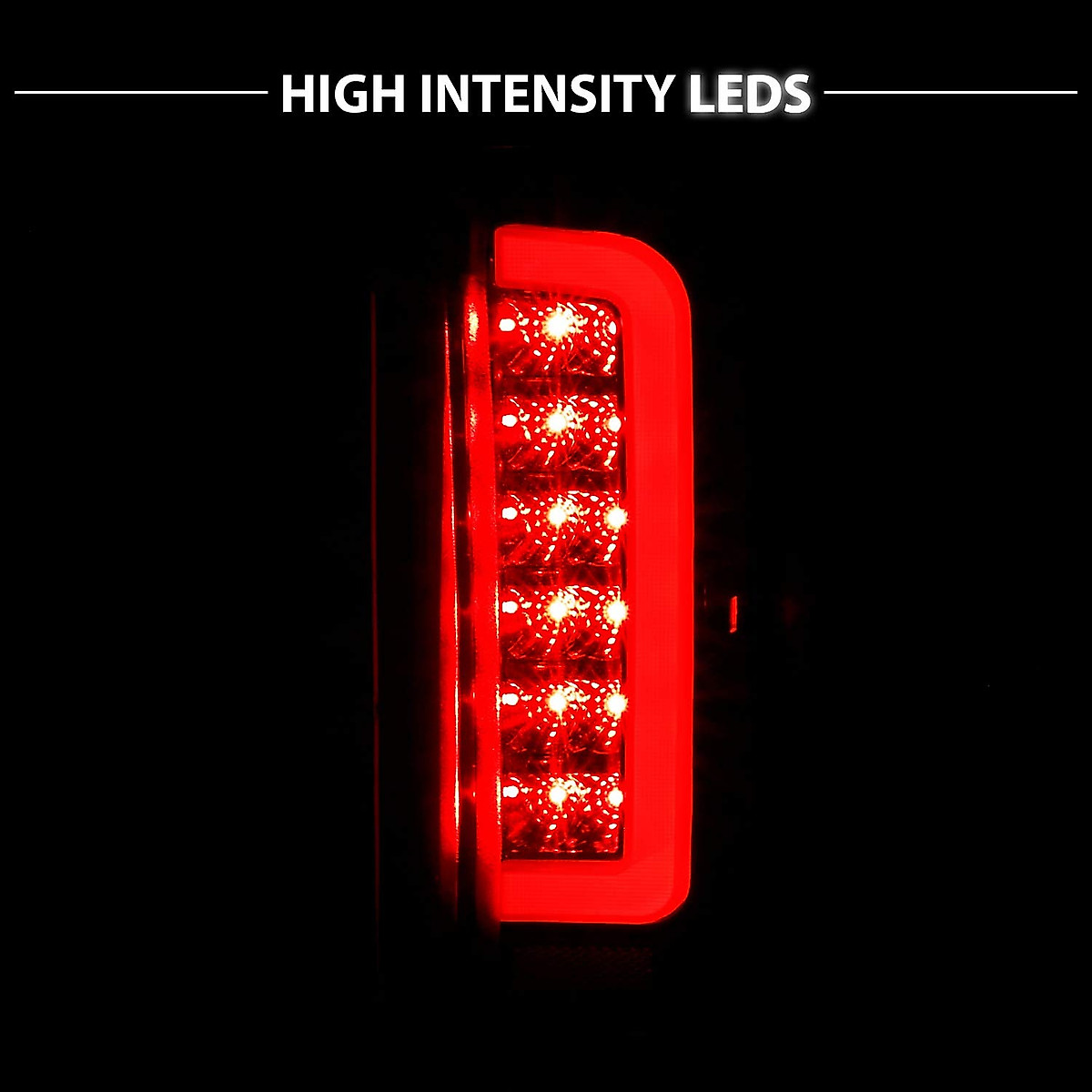 AmeriLite Truck 3D C-Type Halogen, Led, Tube Replacement Tail Light Set For 1989-1996 Ford F150 Bronco F250 F350- Passenger and Driver Side, Vehicle Light Assembly, Black