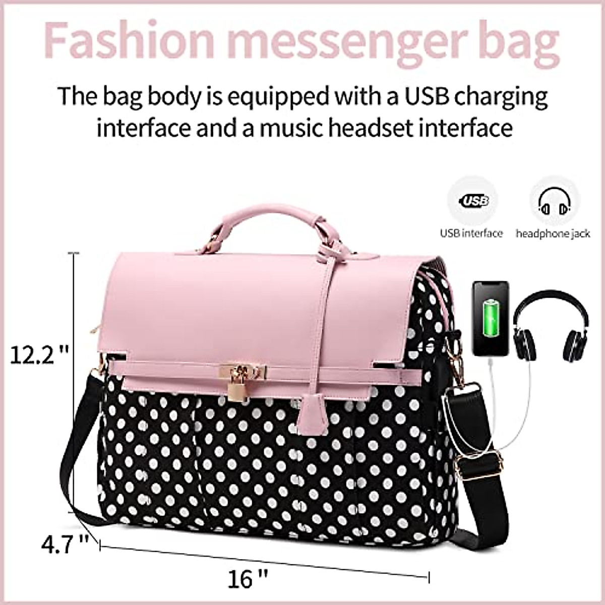 SHENHU Women's Laptop Bag,15.6 Inch Computer Briefcase Lightweight Cute Girls Messenger Bag Shoulder Carry Work Bag Ladies Office Travel Bag School Pink Dot