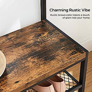 VASAGLE Large Coat Rack Stand, Coat Tree with 12 Hooks and Shoe Bench in Industrial Design, Hall Tree, Multifunctional Hallway Shelf, Office, Bedroom, Rustic Brown and Black UHSR86BX