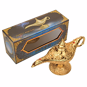 LAUYOO Classic Aladdin Magic Genie Lamp Legend Wishing Light Costume Lamp Metal Carved Arabian Props for Home Tabletop Decoration Party Birthday Halloween Christmas Size 7 x 20.7 x 11.3CM-Gold