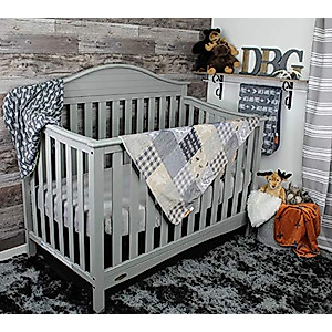 Dear Baby Gear Baby Blanket - Double Layer, Gender Neutral for Girls and Boys, Faux Quilt Soft Infant Blanket with Gray Tan Adventure and Grey Moose on Tan Design, 40x30 inches