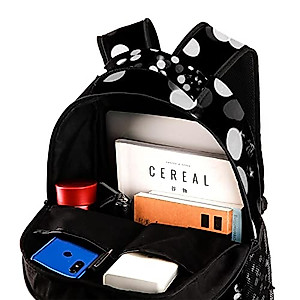 Teens Student Backpacks Boys Girls School Bookbags Laptop Backpack Black Polka Dot Schoolbag Purse Casual Daypack Bag with Multiple Pockets