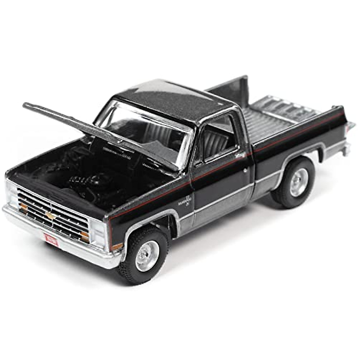 1987 Chevy Silverado R10 Fleetside Pickup Truck Gray Met. & Black Muscle Trucks Limited Edition 1/64 Diecast Model Car by Auto World 64362-AWSP101 B