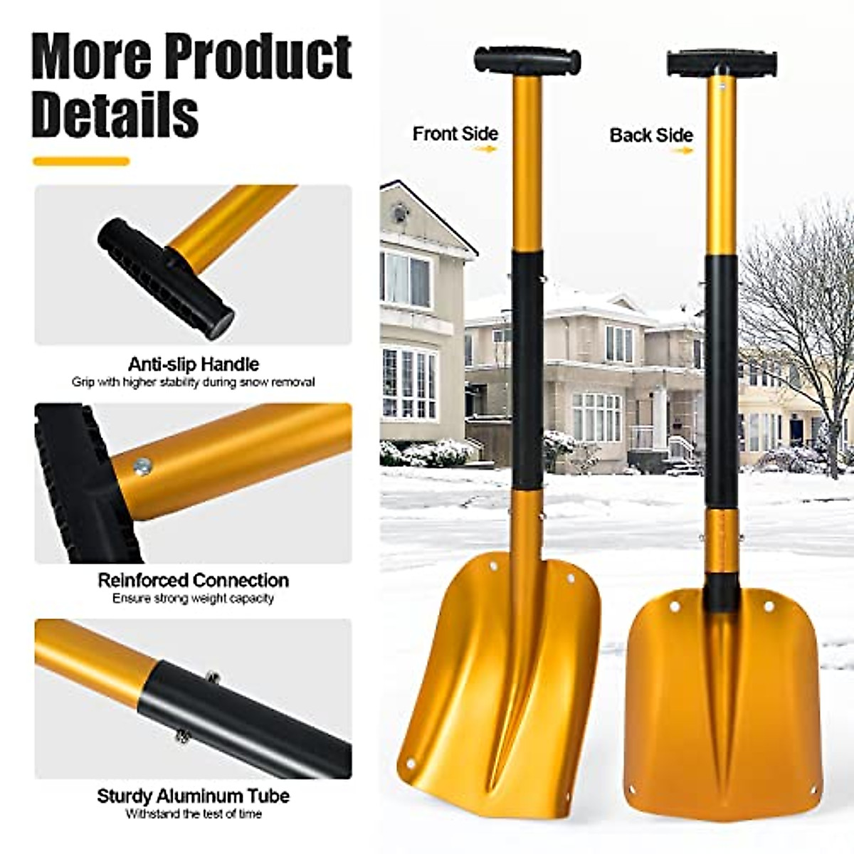 Goplus Snow Shovel for Car, 22”-32.5” Collapsible Portable Emergency Snow Removal Tool for Driveway Snowmobile Trunk, Lightweight Aluminum