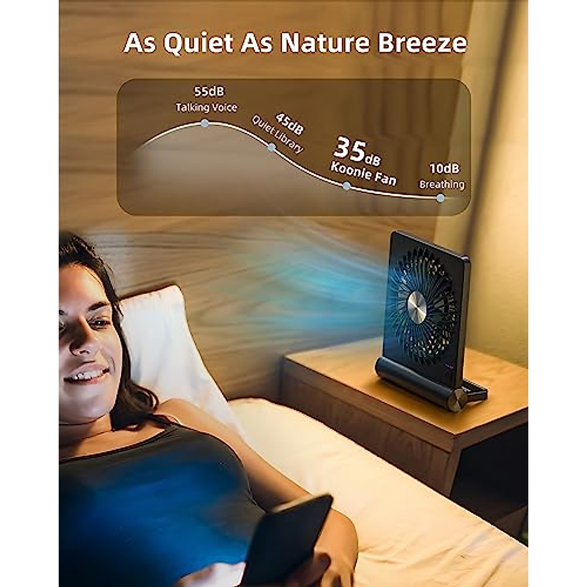 Koonie Portable Desk Fan, 3.5-20hrs Battery Operated Small USB Fan with Ultra Quiet 180° Tilt Folding, Rechargeable Personal Fan with 3 Speeds Strong Wind for Home Office Desktop, Black