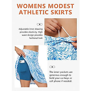 Fulbelle Skorts Skirts for Women, 20" Golf Tennis Skorts Skirts for Women Elastic Waistband with Pockets Paisley Blue X-Large