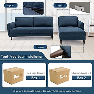 Giantex Sectional Sofa Couch Set, 3-Seat Sofa with Chaise Lounge, Modern L-Shaped Sofa Set for Living Room Apartment Office, Easy Assembly (Navy Blue)