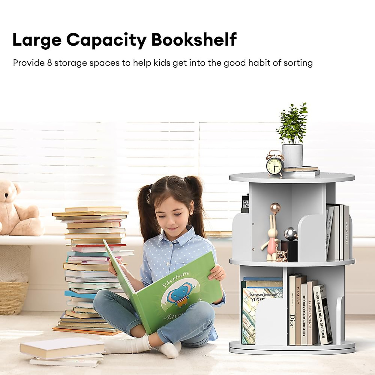 Nidouillet Small Rotating Bookshelf, 2Tier Revolving Bookcase 360 Display Round Bookshelf Narrow Swivel Corner Book Shelf Standing Bookcase for Adult Bedroom, Living Room