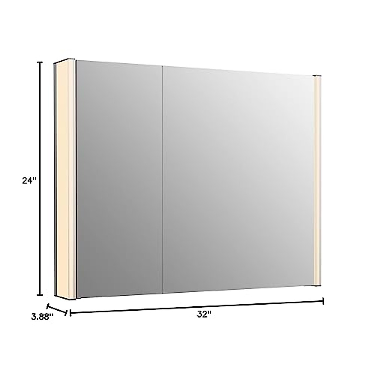KOHLER K-81146-SLE-DA1 Maxstow Medicine Cabinet with LED Light, Mirror Doors & Staggered Shelves, Rectangular Frame, 32" x 24"