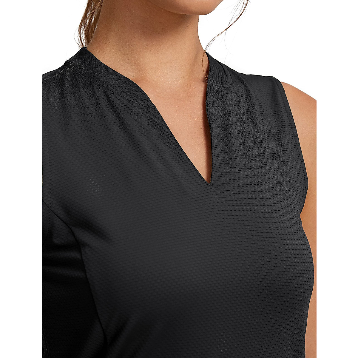 Obla Women's Sleeveless Golf Shirt V-Neck Lightweight Quick Dry Tennis Tank Tops Polo Shirts for Women(Black_L)