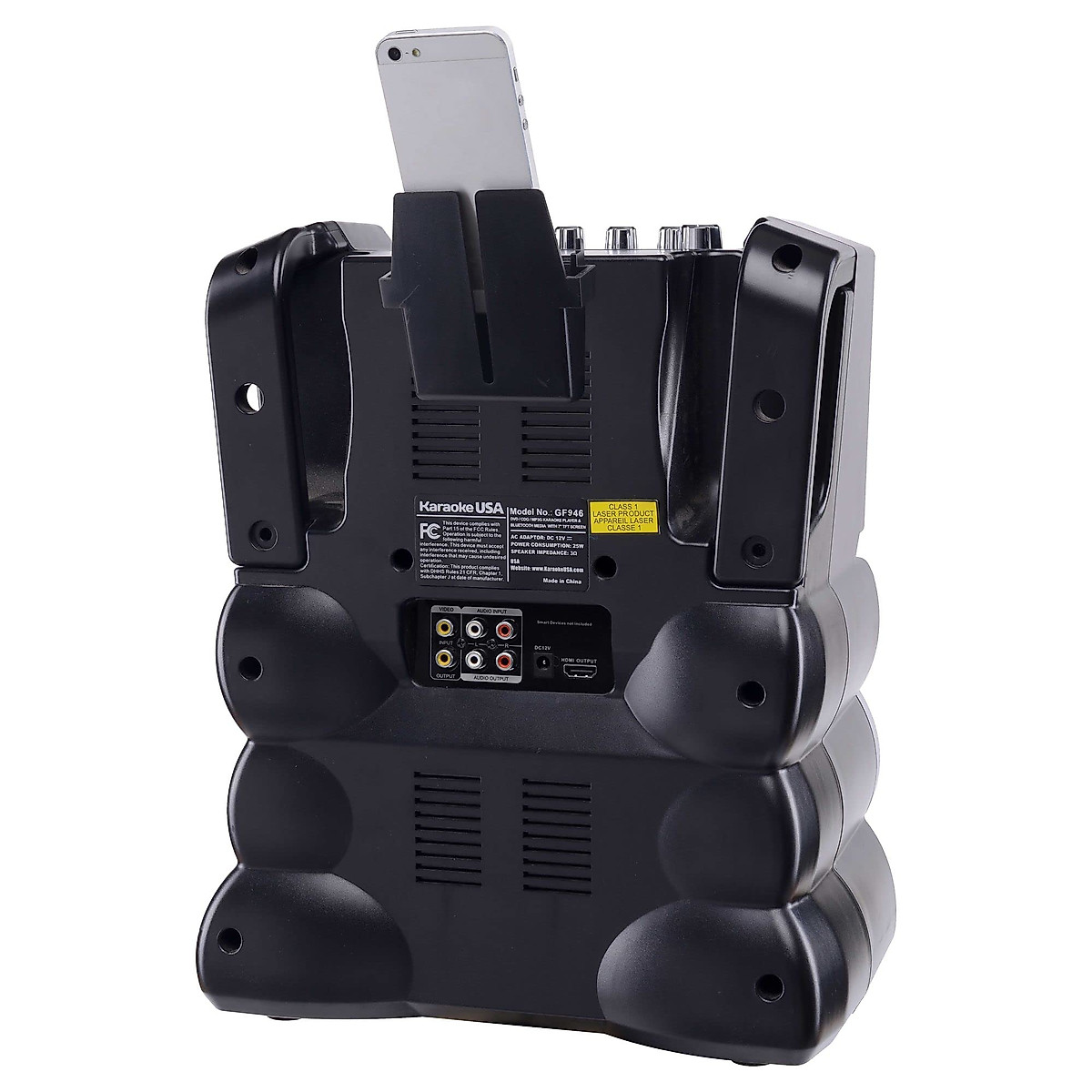 Karaoke USA GF946 GF946 DVD/CD+G/MP3+G Bluetooth 35-Watt Karaoke System with 7-Inch TFT Digital Color Screen, LED Lights, HDMI Output, and 2 Microphones (Black)