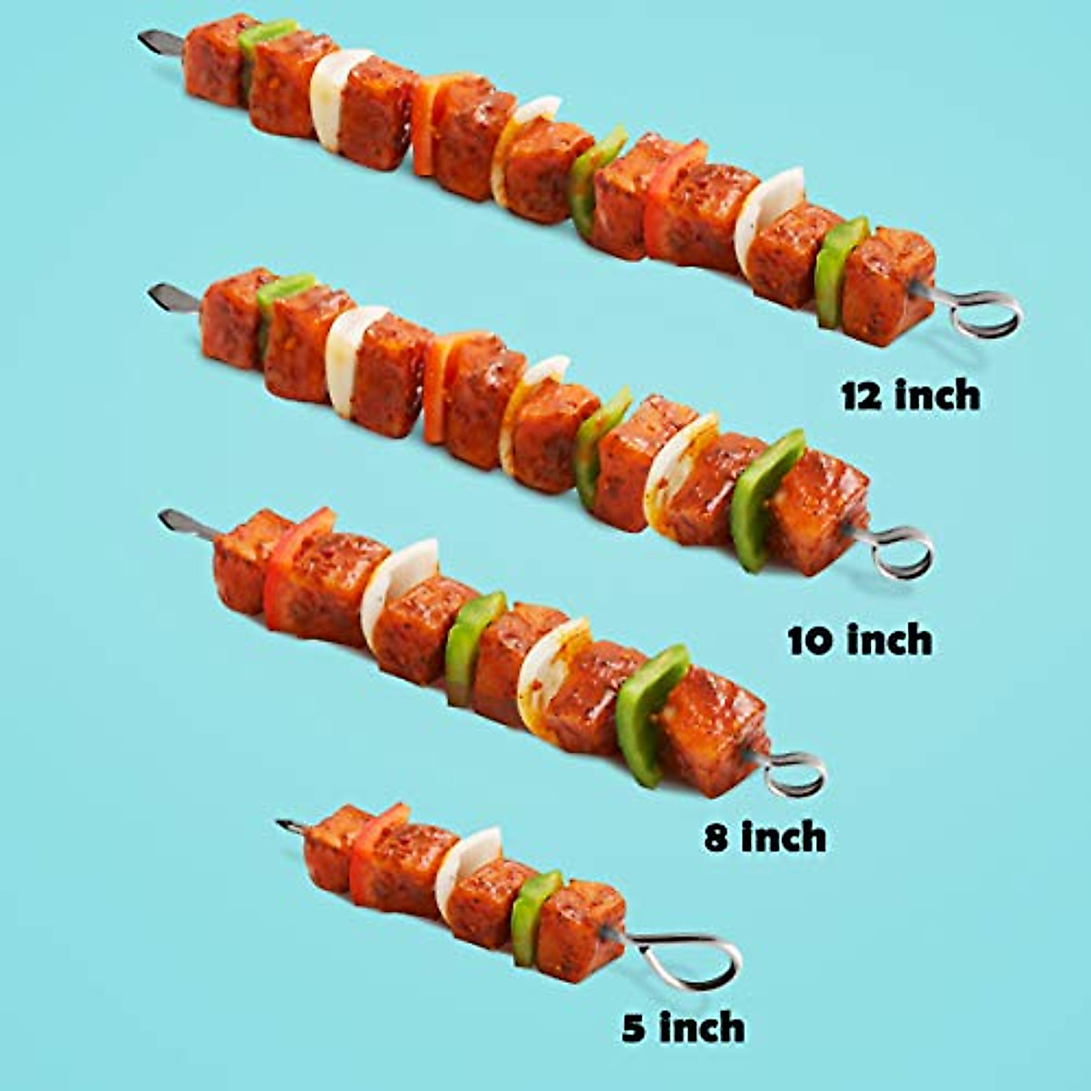 [48 Pack] 12” Stainless Steel Flat Metal Skewers - Kabob Grilling Sticks, BBQ Mediterranean Mexican Cocktail Party, for Appetizers Shish Kebab Meat Fruits Vegetables Picks, Dishwasher Safe