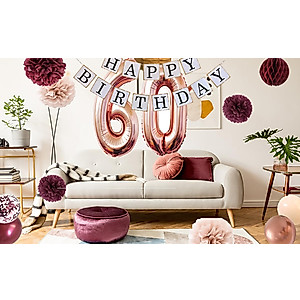 60th birthday decorations women – Rose gold 60 birthday party supplies for Happy Womens with Fabulous Champagne burgundy flowers Balloons Tissues Decor (burgundy + Champagne)