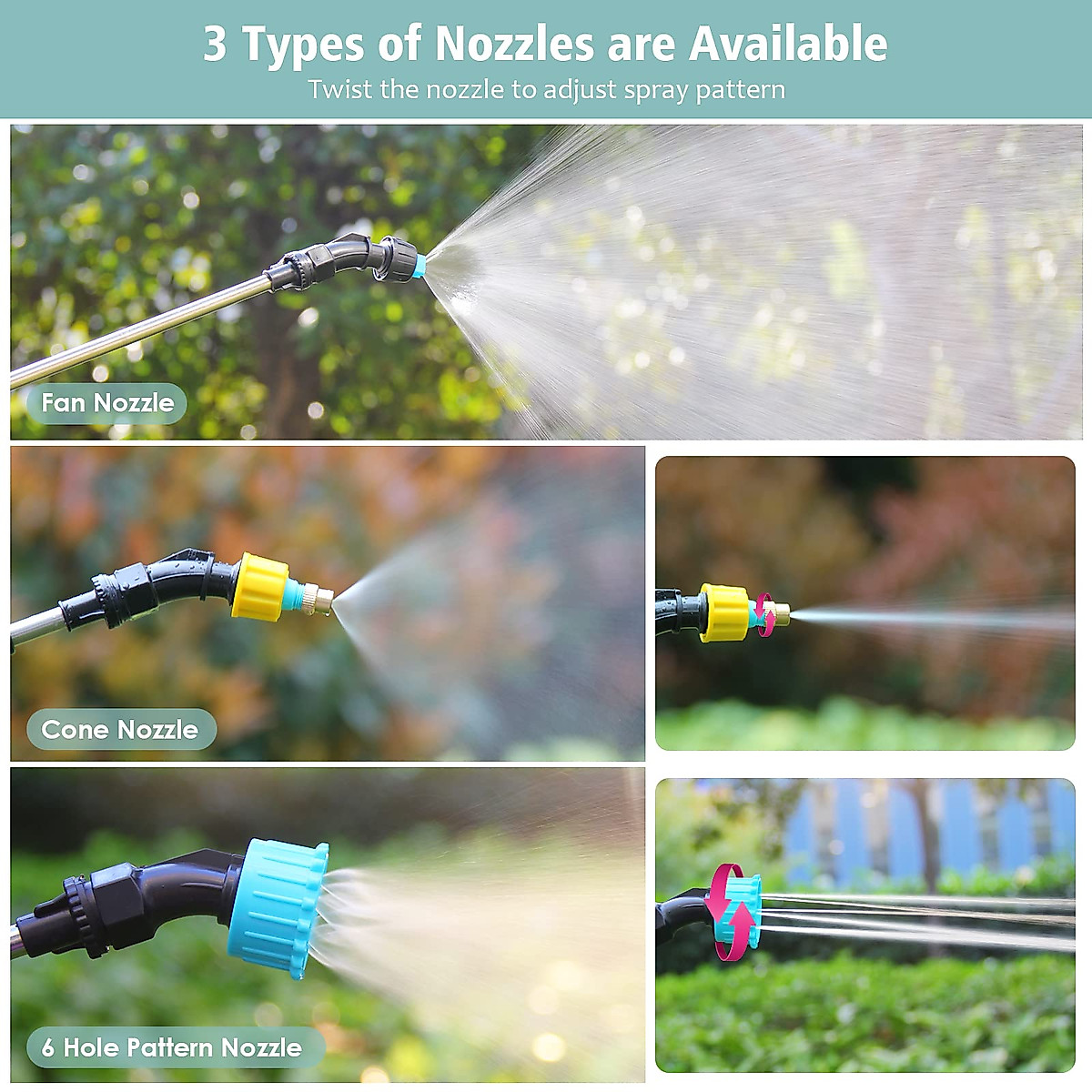 SideKing Battery Powered Sprayer 1.35Gallon/5L, Electric Garden Sprayer with USB Rechargeable Handle, Weed Sprayer with 3 Mist Nozzles, Telescopic Wand, and Shoulder Strap for Lawn and Garden