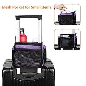 LoDrid Luggage Cup Holder, Hands-Free Drink Holder with 2 Coffee Mugs Tightening Drawstring, Fits Most Suitcase Handles, Luggage Cup Holder Attachment, for Flight Attendant & Travelers, Purple