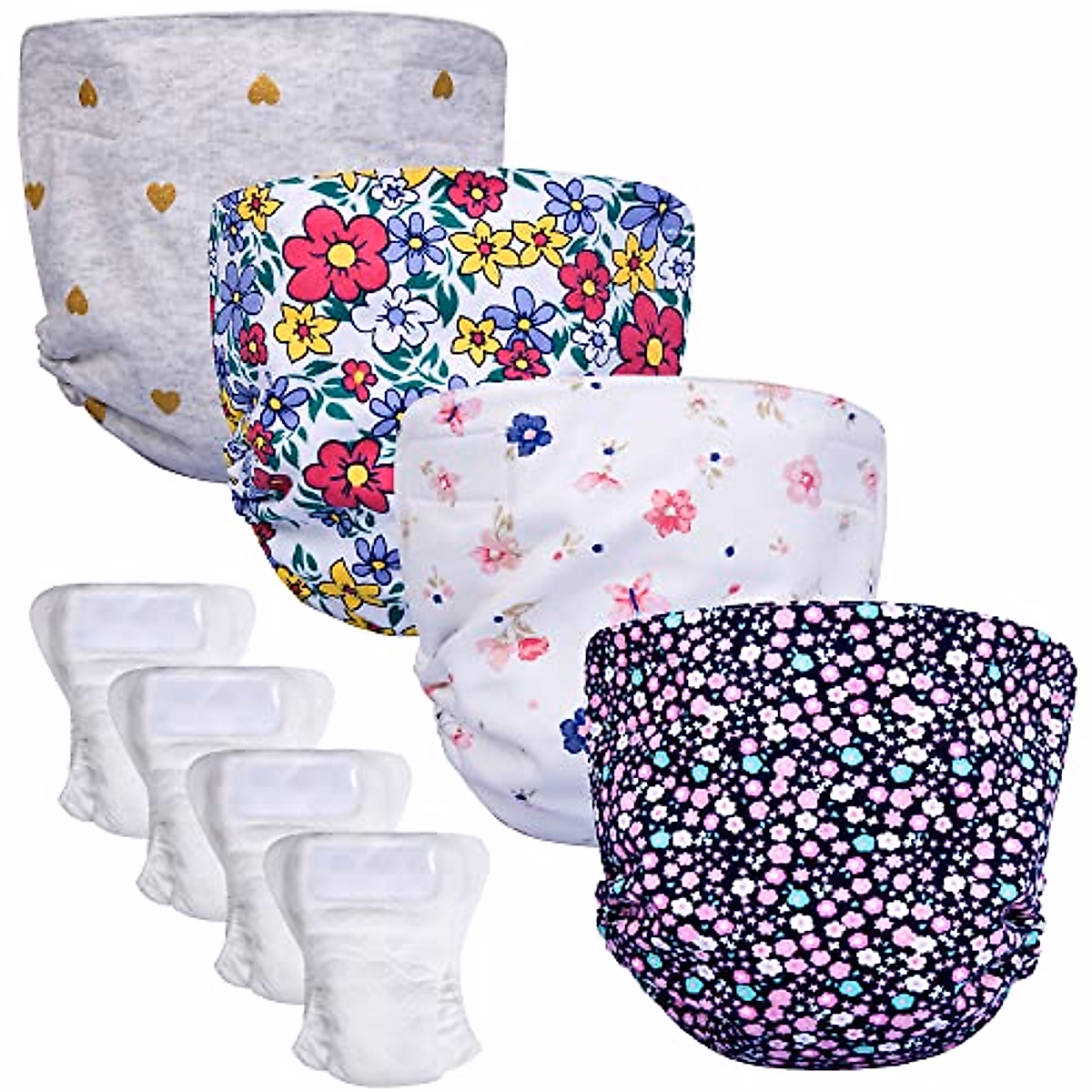 BIG ELEPHANT Baby Cloth Diaper Cover - 4 Pocket Diaper Case with 4 Color Changing Inserts Adjustable Reusable