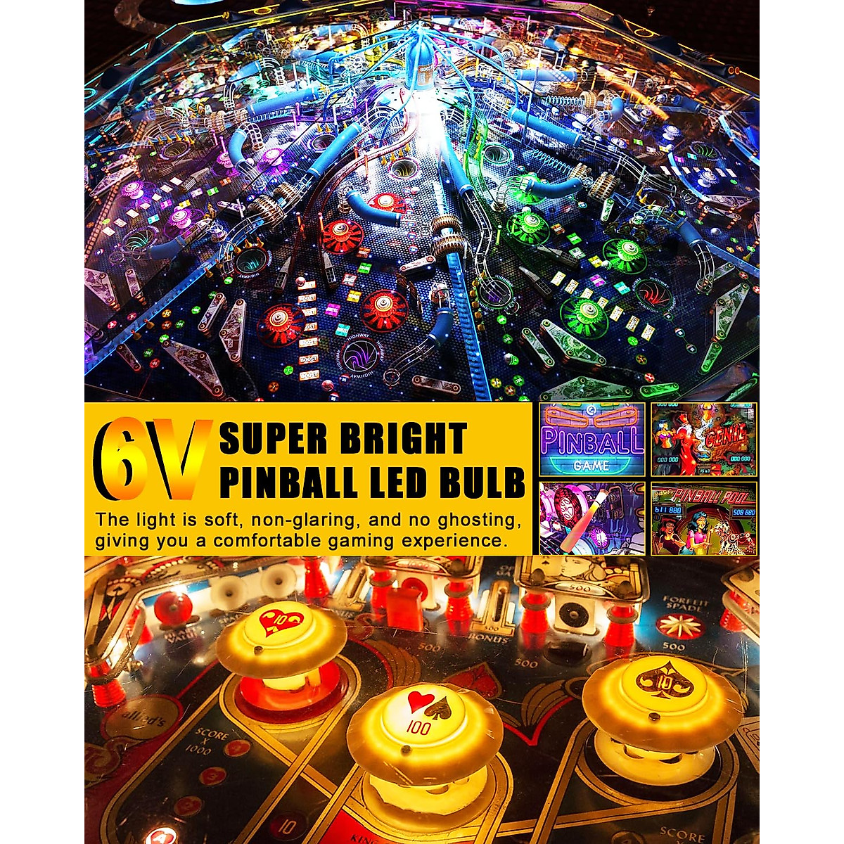 GE44 47 Pinball Machine LED Bulbs BA9S DC/AC 6.3V/6V Coin-Operated Video Old Fashioned Radio Arcade Pinball Gaming Light Bulb 755 756 1893 1895 1847,White,15 Pack