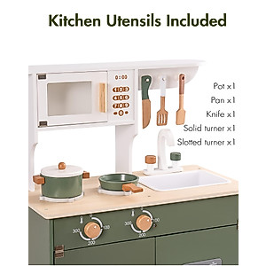 ROBUD Play Kitchen, Kids Kitchen Playset with Pretend Ice Cube Dispenser for Kids Aged 3+, Wooden Toy Kitchen of Birthday Gift to Kids, Vintage Green