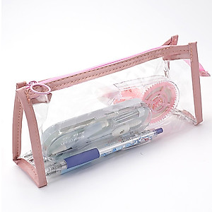 YIKANGHENG 2 Pcs Pen and Pencil Box, 8.5 Inch x 4 Inch x 2 Inch PVC Transparent Soft Pencil Bag for Pen and Marker Storage and Holiday Gifts (Pink)