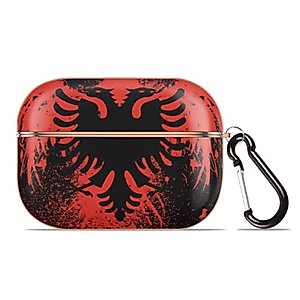 Compatible with Airpods Pro Case Cover 2019 - Albanian Flag Pattern, Protective Case for Apple AirPod Charging with Keychain Shockproof for Girls Women Men - Mistyrose