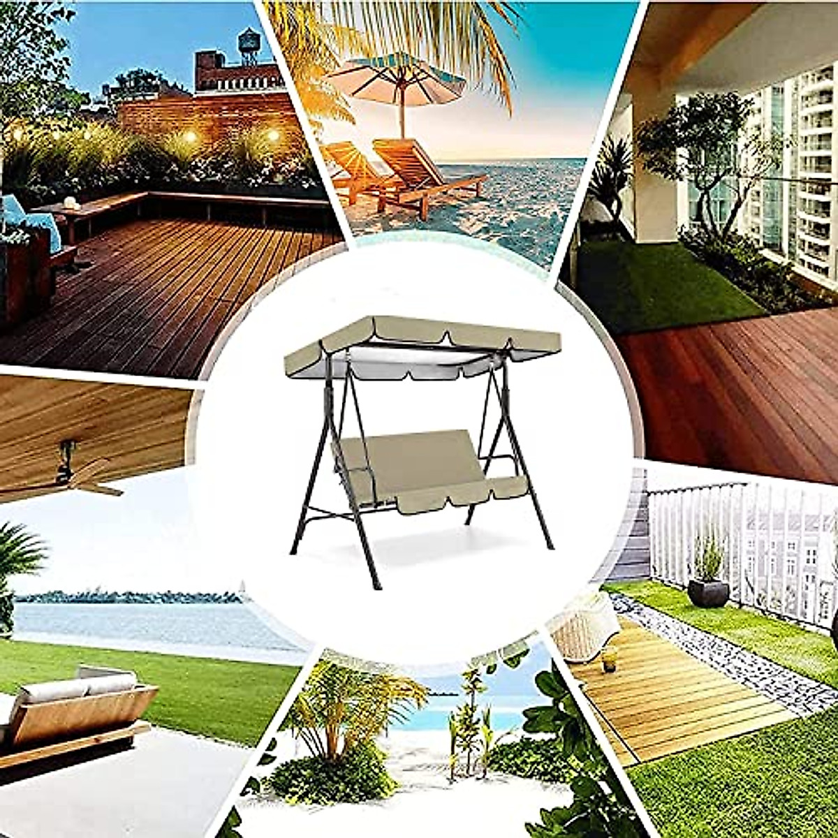 Outdoor Porch Swing Canopy Waterproof Top Cover Set, 2 & 3 Seater Garden Porch Seat Furniture Sun Shade Patio Swing Hammock Top Sunproof Cover for Garden, Poolside, Balcony (Red)