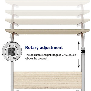 SogesPower 31.5 inches Mobile Laptop Desk with Slot Adjustable Side Table Computer Stand for Bed Sofa, White Maple