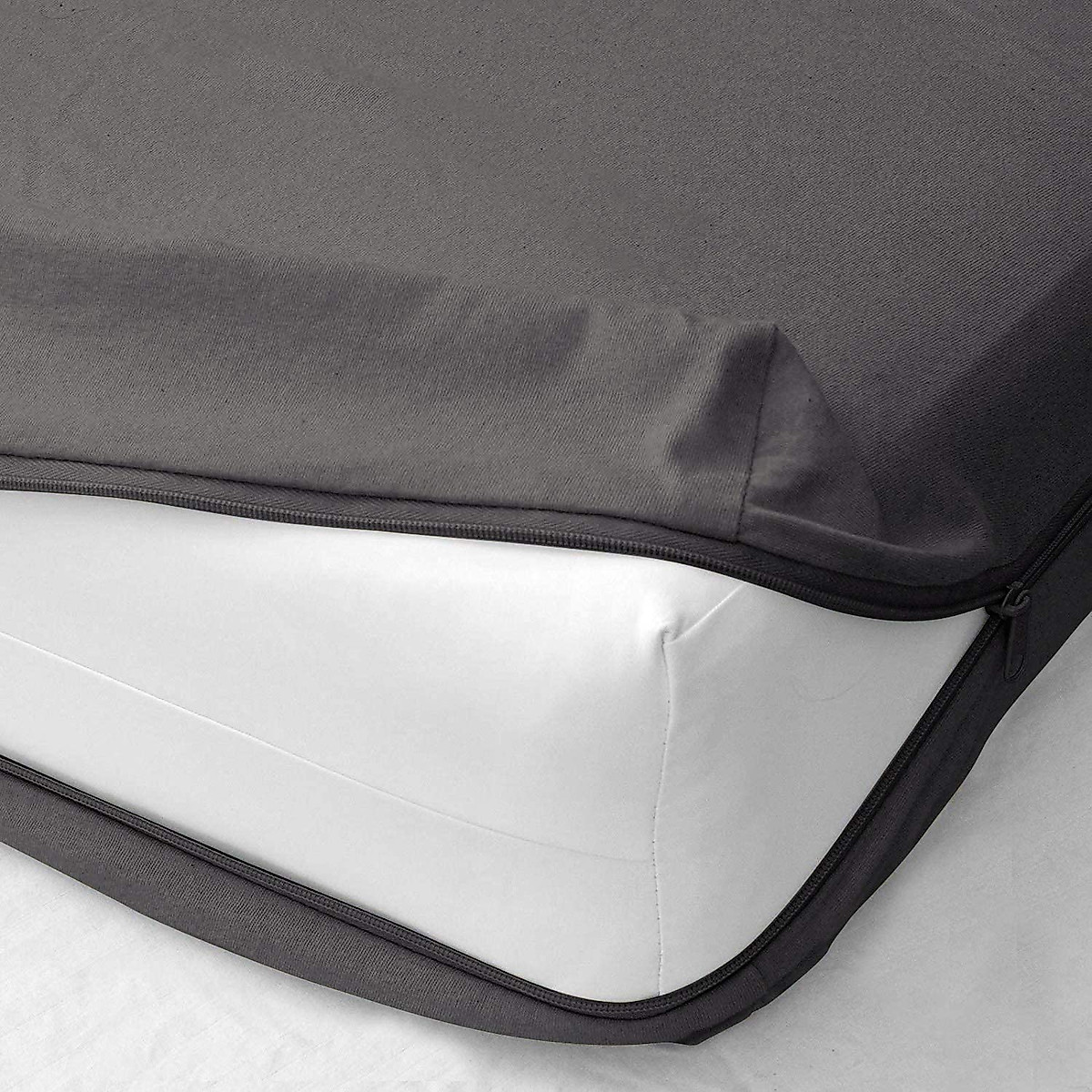 Zipper Fitted Sheet Twin Size 21" Pocket 600 Thread Count 100% Egyptian Cotton Sateen Weave Dark Grey