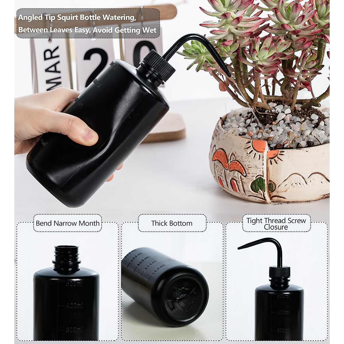 Melphoe Tattoo Wash Bottle Squeeze 3Pcs 500ml Squirt Bottle Succulent Watering Can, Safety Rinse Bottle, Plastic Squeeze Medical Lab Washing Bottle, Tattoo Supplies, Lash Water Bottle, Black