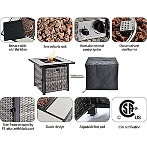 ovios Patio Furniture Set 7 PCS Outdoor Wicker Rattan Sofa Set with 360 Degree Swivel Rocking Chairs 30 Inch Gas Fire Pit Table Garden Backyard Porch (Orange Red-Grey)