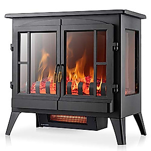 Xbeauty Electric Fireplace Stove, Freestanding Fireplace Heater with Realistic Flame, Indoor Electric Stove Heater, Portable, Infrared, Thermostat, Overheating Safety System, 1000W/1500W(23 Inch)