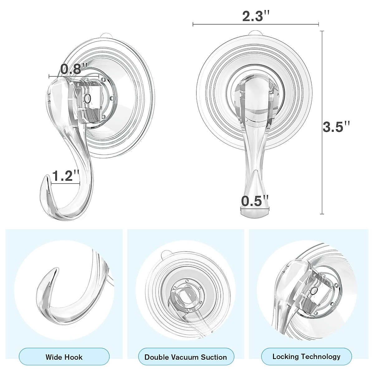 VIS'V 4 Pcs Suction Cup Hooks and 4 Pcs Adhesive Hooks