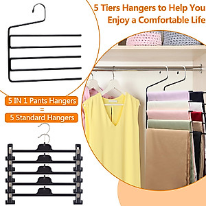 3 Pack Closet-Organizers-and-Storage,5-Tier Closet-Organizer Pants-Hangers-Space-Saving,Dorm Room Essentials for College Students Girls Boys Guys,Non Slip Organization-and-Storage Scarf Jeans Hangers