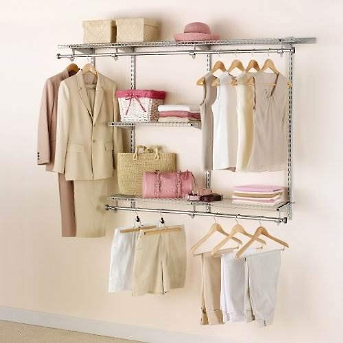 Rubbermaid Configurations Deluxe Closet Kit, Titanium, 3-6 Ft., Wire Shelving Kit with Expandable Shelving and Telescoping Rods, Custom Closet Organization System, Easy Installation