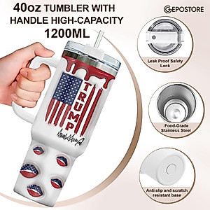 GEPOSTORE American Girls Tumbler 40oz with Handle, US Heart Tumbler Cup, Patriots Gift for Girls, Birthday Gifts for Teen Girls