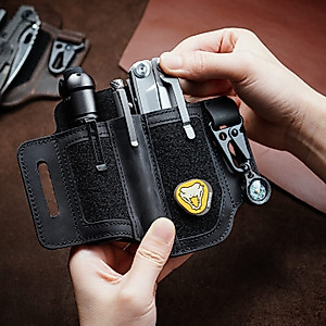 VIPERADE PL3 Multitool Sheath, Leather Sheath with DIY Patch Area, EDC Pocket Organizer for Men, Leatherman Sheath Flashlight Holder with Pen Holder, EDC Belt Organizer with Key Holder (A-Black)