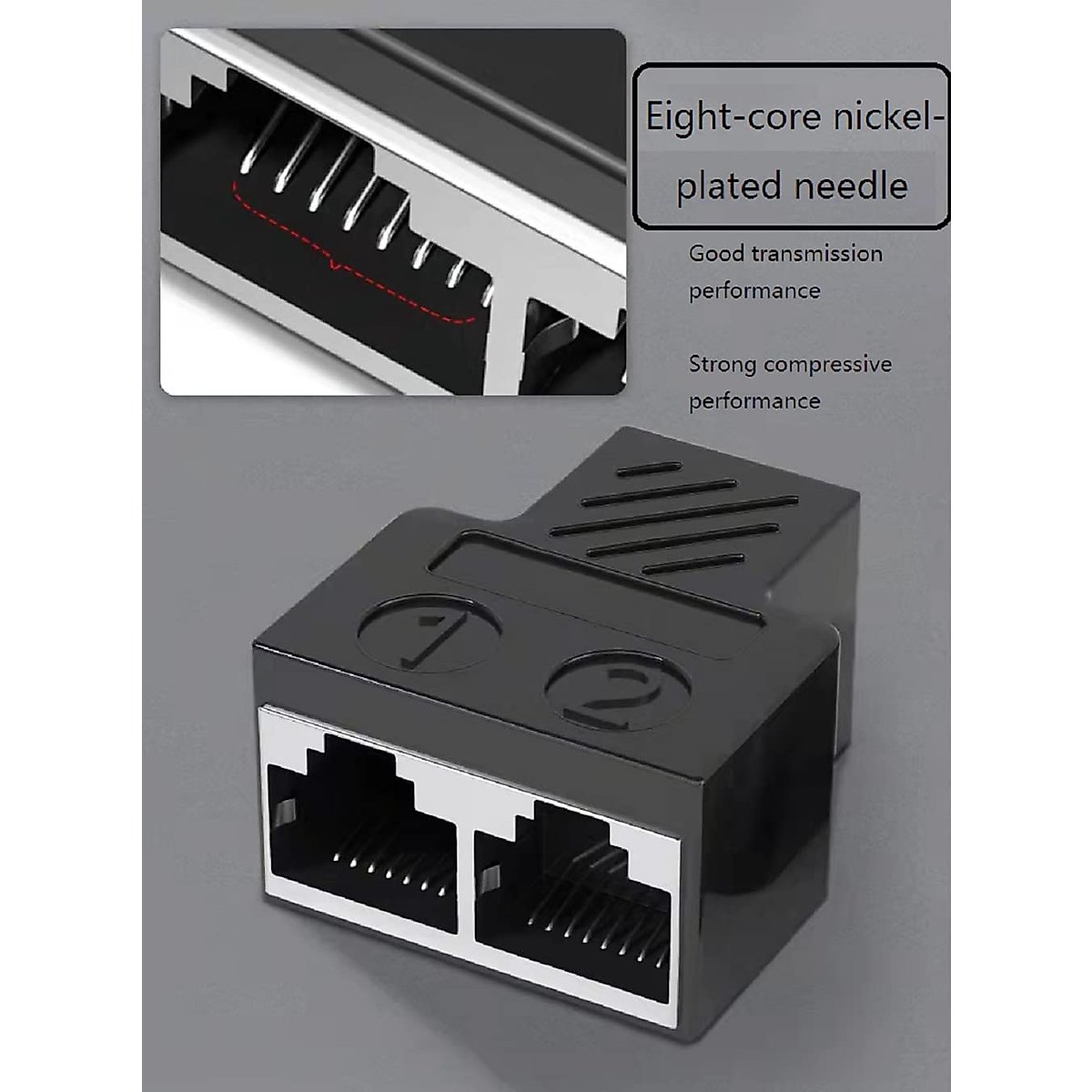 RJ45 Ethernet Splitter Adapter, 2 Pack 1 to 2 Ethernet Splitter 8P8C Socket Extender to Connect to LAN Network Internet Splitter Adapter, for Cat5, 5e, Cat6, Cat7, Black