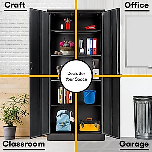 Fedmax Metal Garage Storage Cabinet - 71-inch Tall Large Steel Utility Locker with Adjustable Shelves & Locking Doors - Garage Cabinets for Tool Storage and Ammo Locker - Grey & Silver