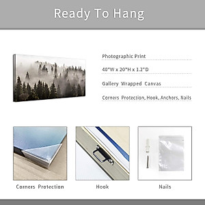 ARTISTIC PATH Foggy Forest Canvas Wall Art: Landscape Mountain Artwork Photographic Print Pictures for Bedrooms (40" W x 20" H,Multi-Sized)